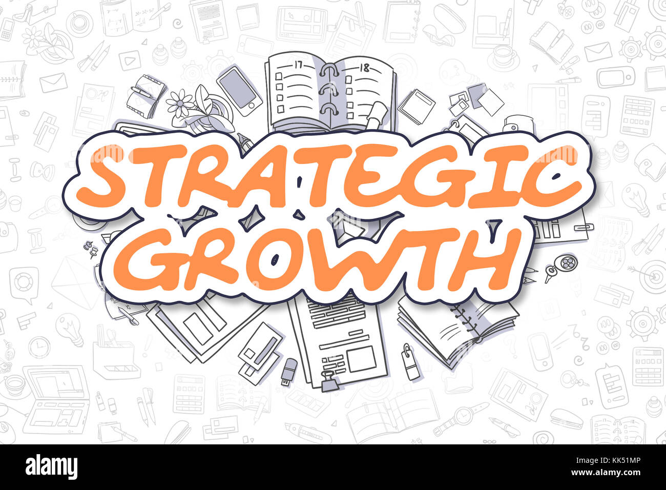 Strategic Growth - Cartoon Orange Word Stock Photo - Alamy