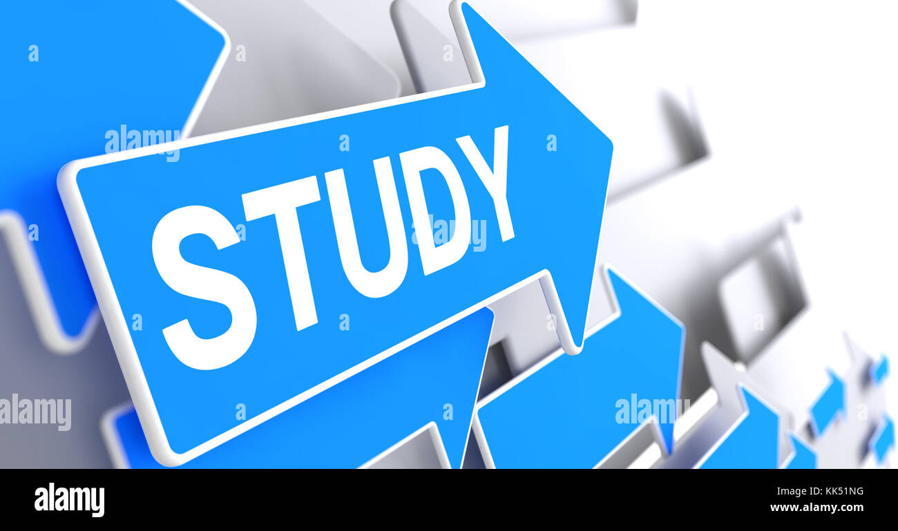 Study - Text on Blue Pointer. 3D Stock Photo - Alamy