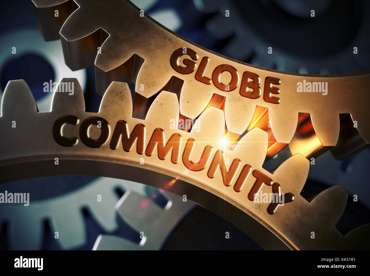 Globe Community on the Golden Gears. 3D Illustration Stock Photo - Alamy