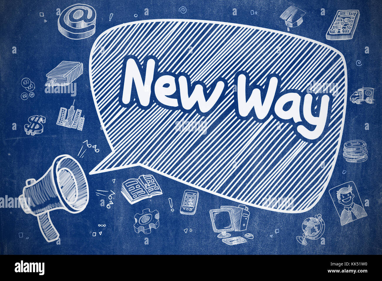 New Way - Cartoon Illustration on Blue Chalkboard Stock Photo - Alamy