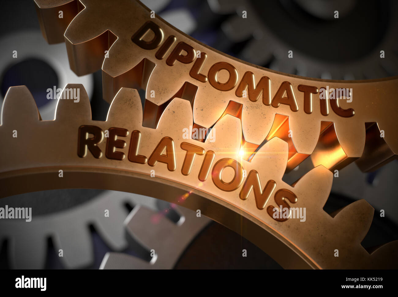 Diplomatic Relations Concept. 3D Golden Gears Stock Photo - Alamy