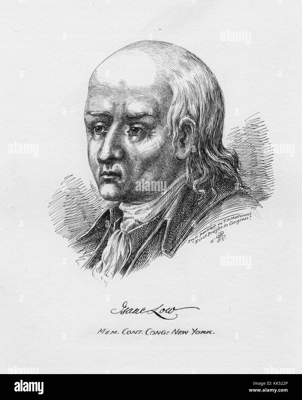 An engraving from a portrait of Issac Low, he was merchant that held a ...