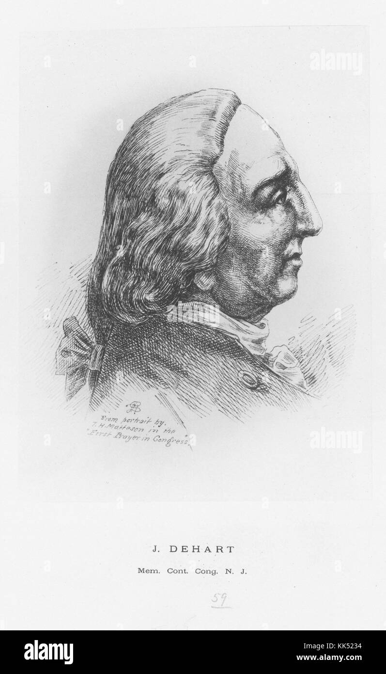 An engraving from a portrait in profile of John De Hart, he acted as ...