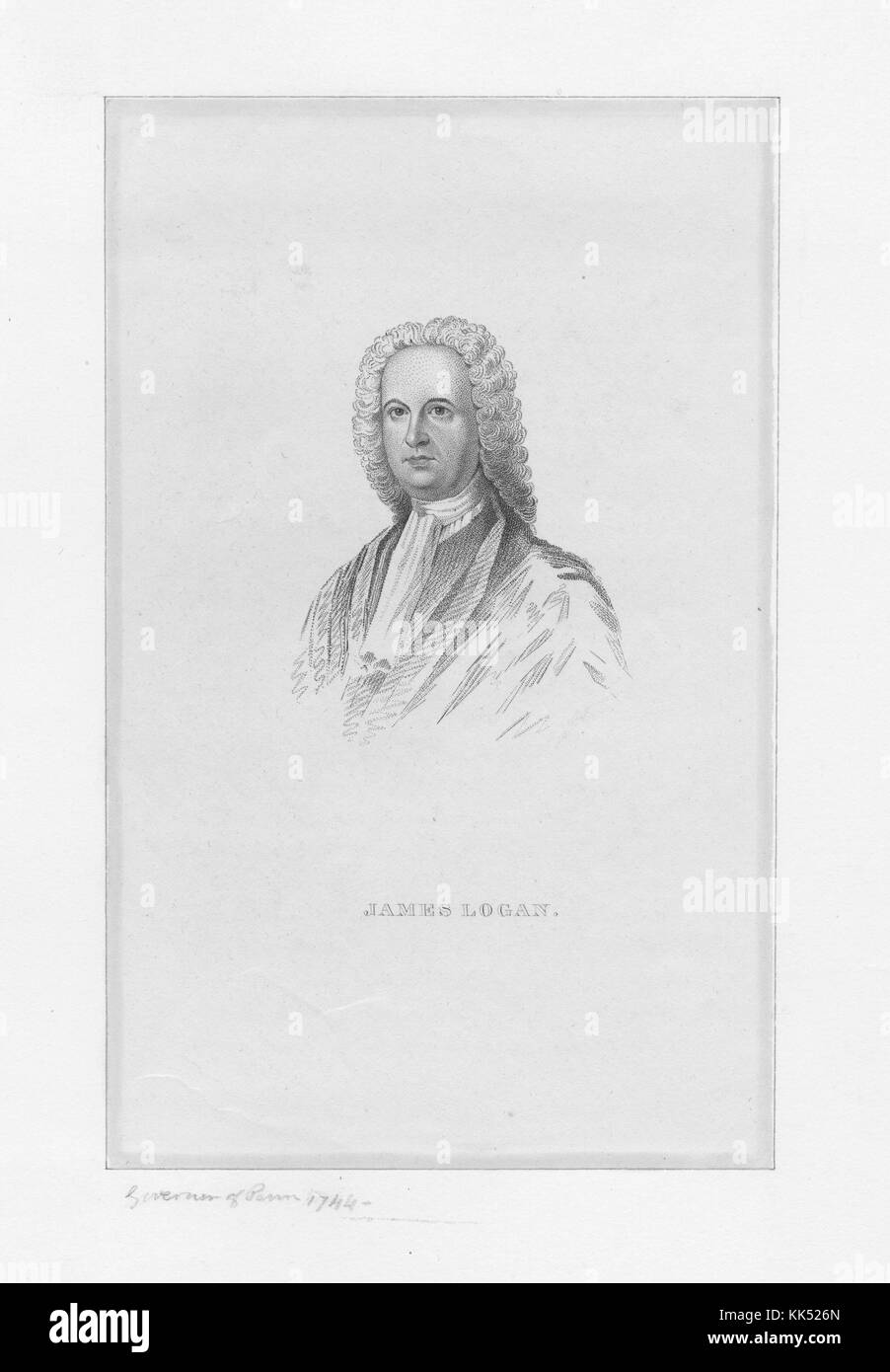 An engraving from a portrait of James Logan, he was an Irish born ...