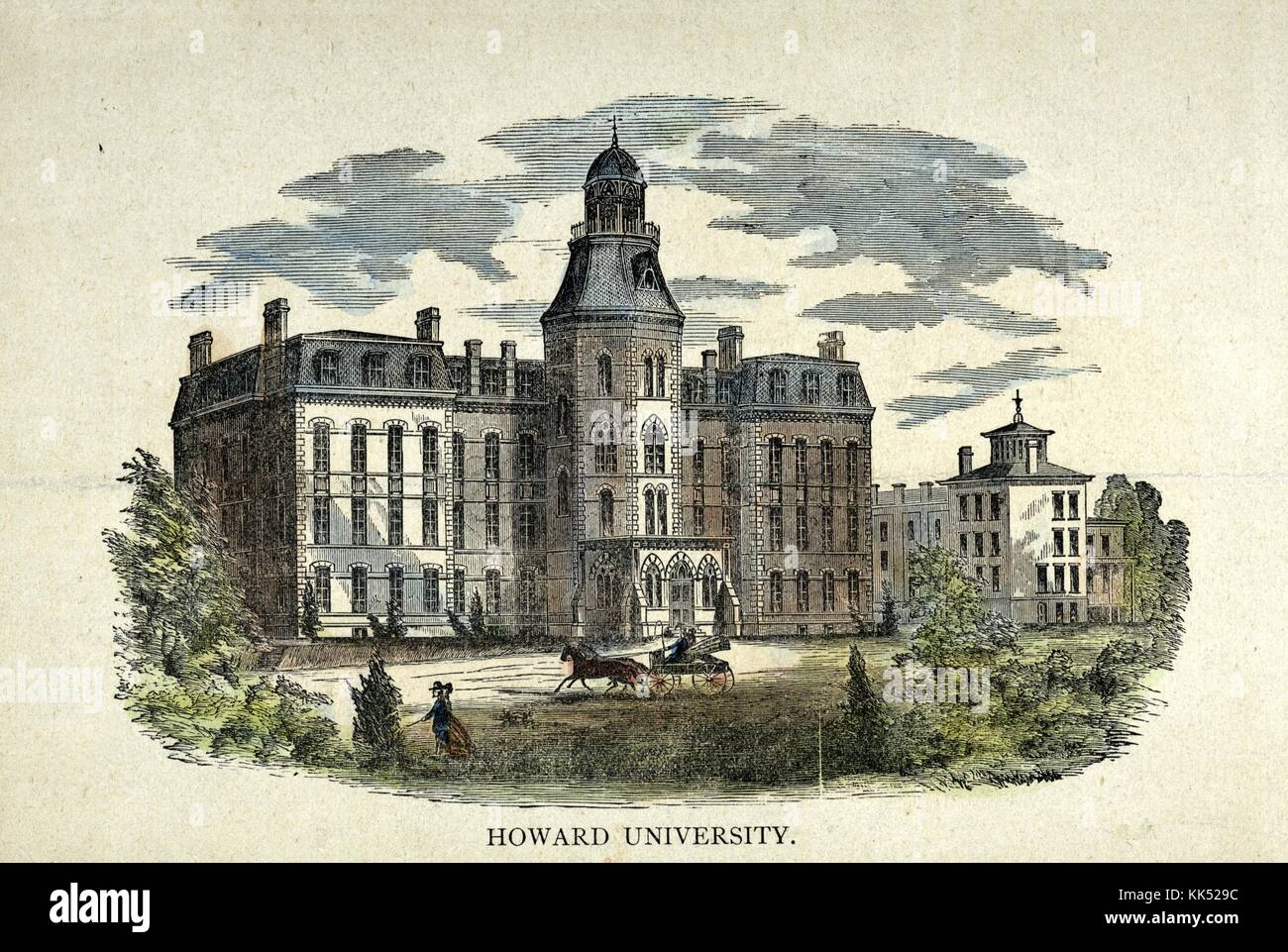 Hand colored etching of Howard University, federally chartered, private ...