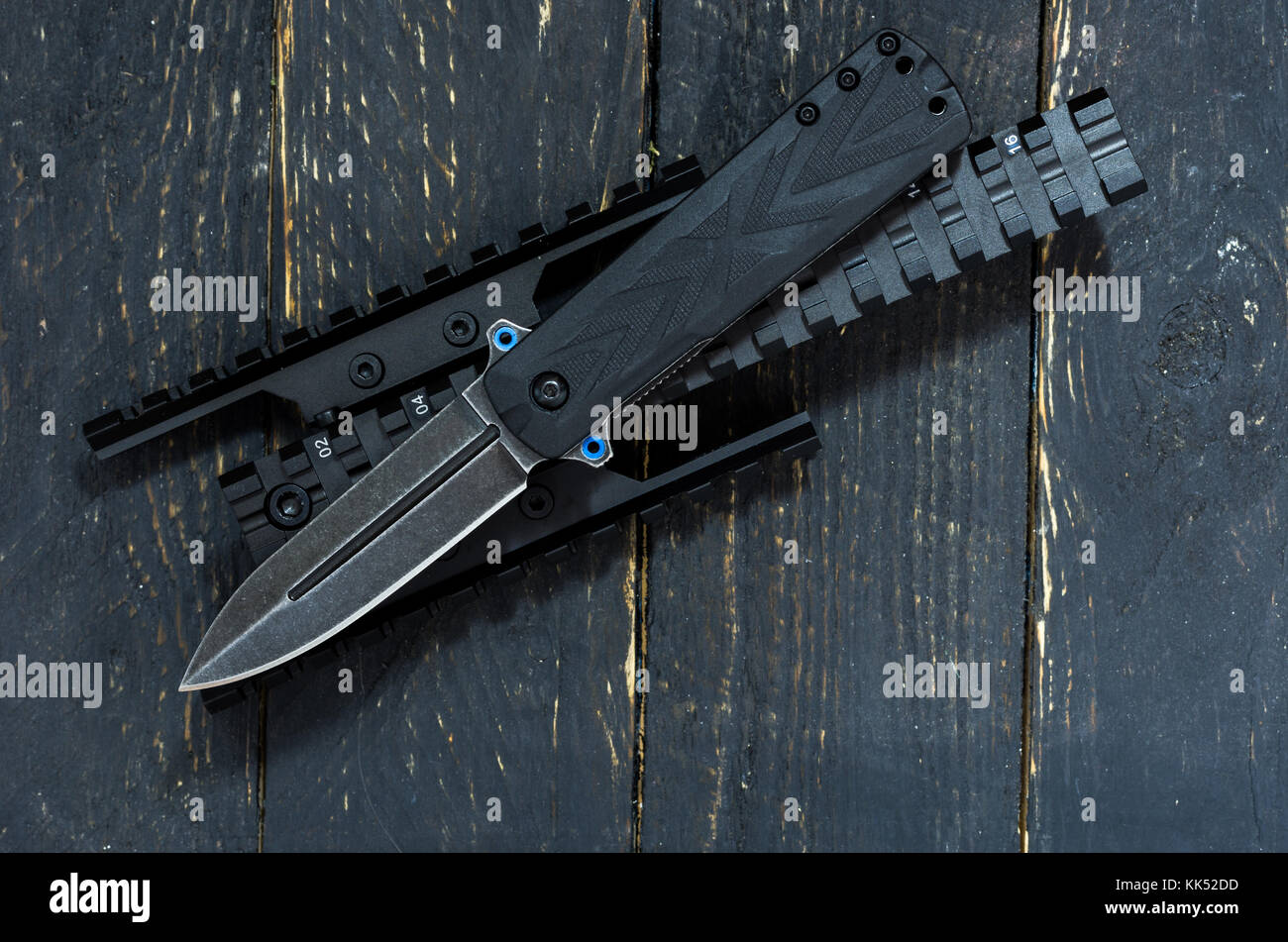 Composition of military attributes on a black background. Top vire ...