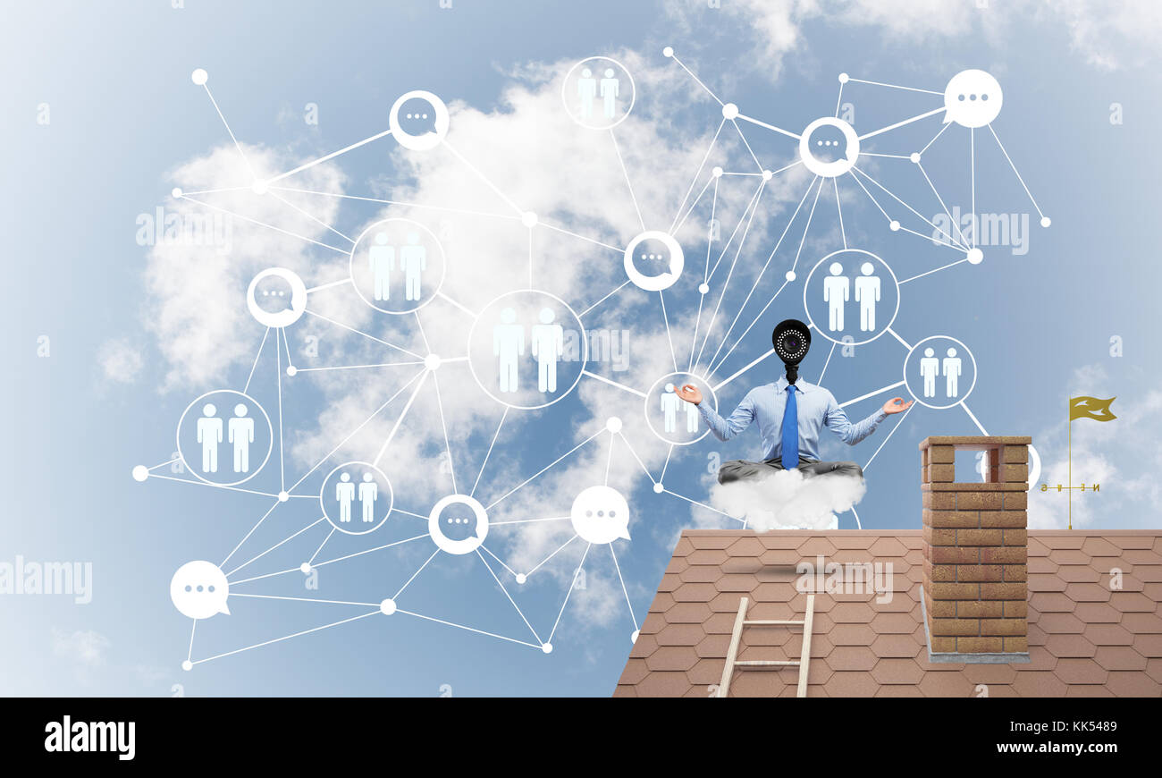 Concept of security and privacy protection with camera headed man ...