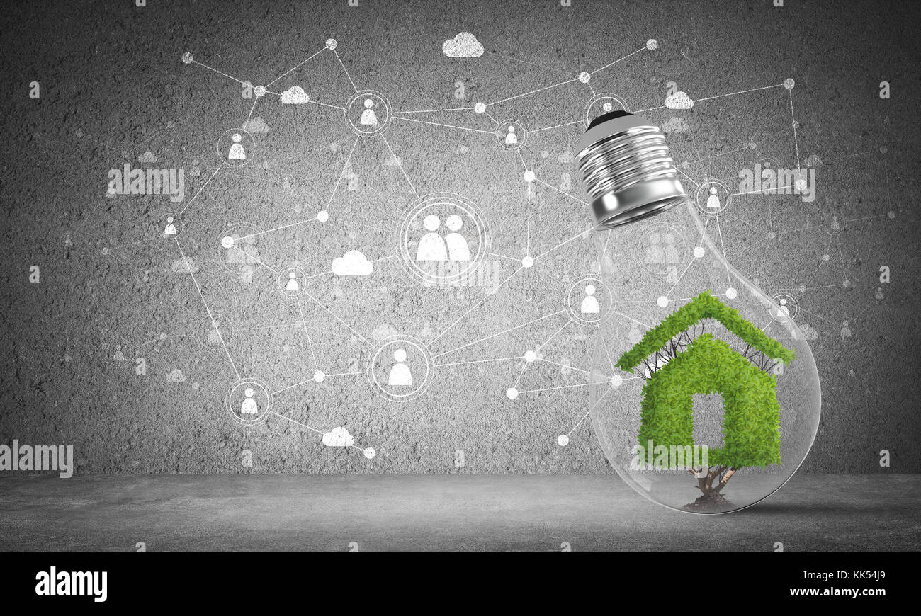 House symbol inside glass lightbulb Stock Photo - Alamy
