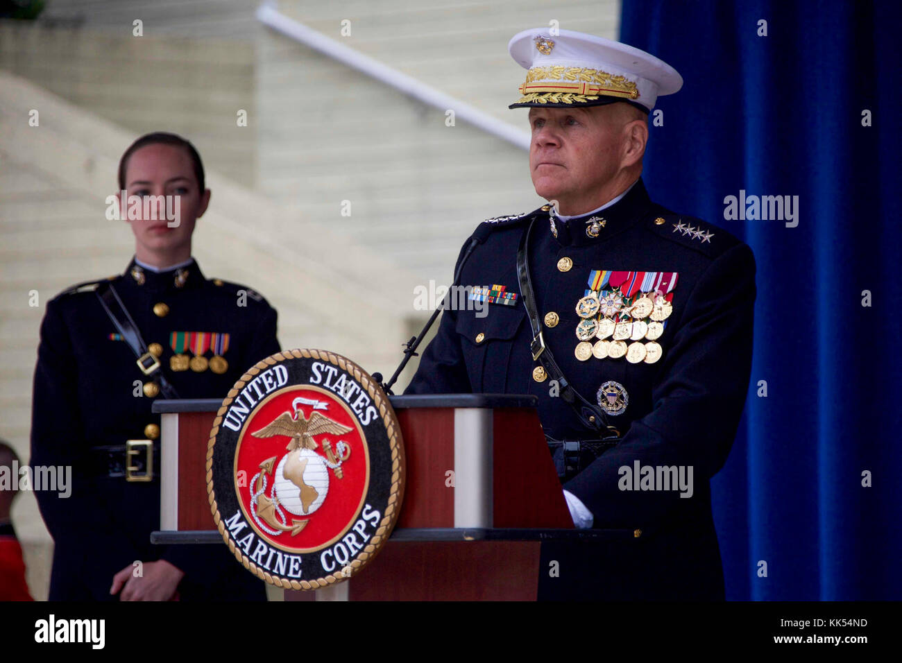 Commandant Of The Marine Corps Gen Robert B Neller Right Speaks To