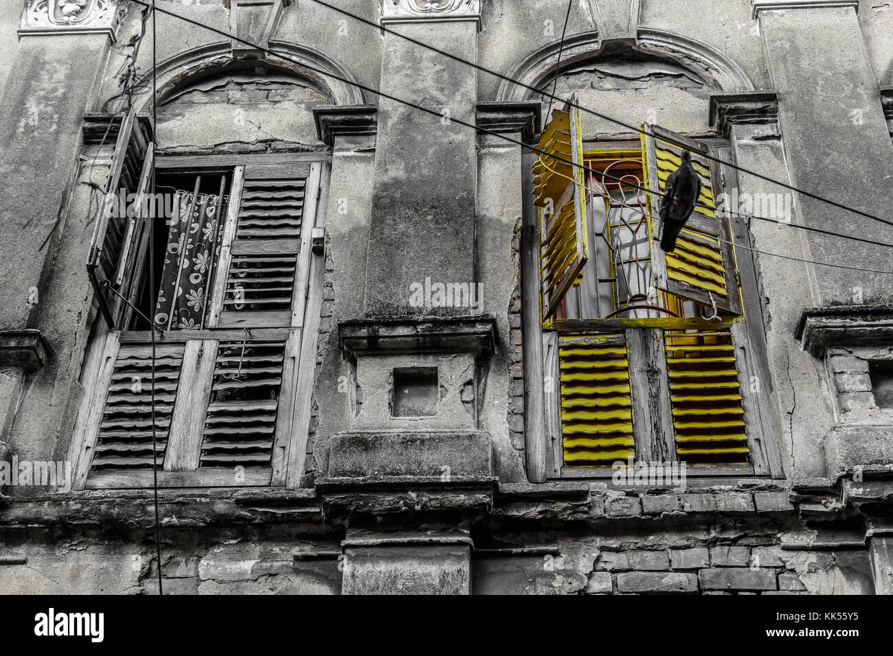 Exterior view of an old Indian city residential building with sepia ...