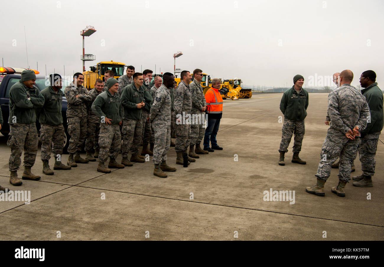 Members from the 52nd Civil Engineer Squadron greet Col. Jason Bailey ...