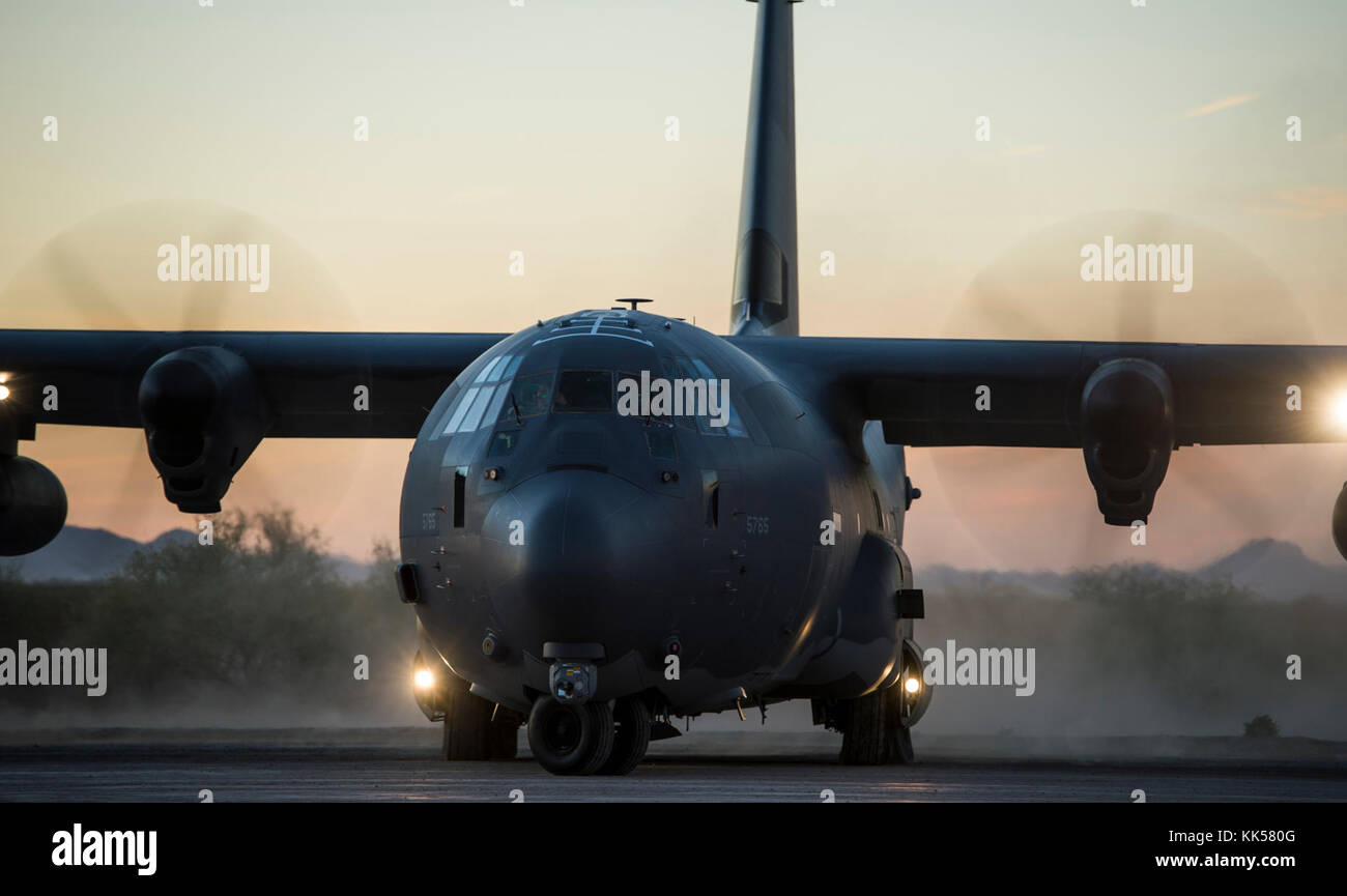 A U.S. Air Force C-130 Hercules lands on an expeditionary runway set-up ...