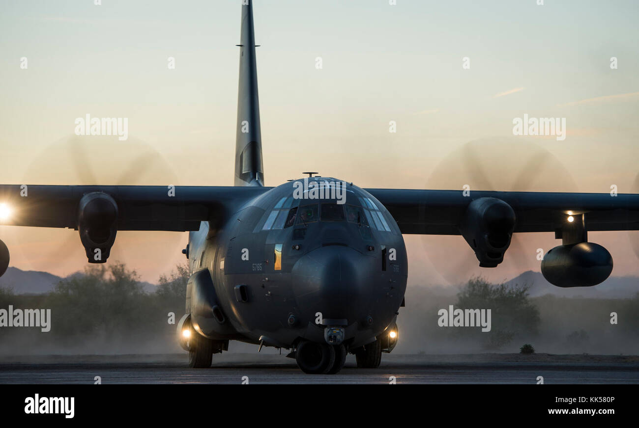 A U.S. Air Force C-130 Hercules lands on an expeditionary runway set-up ...