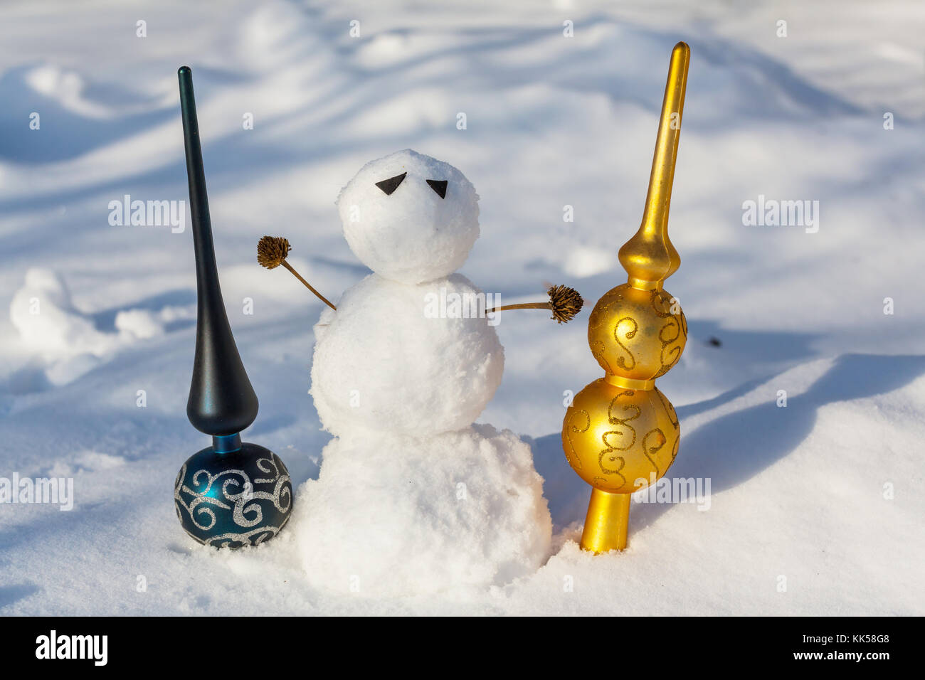 Snowman in winter background Stock Photo - Alamy