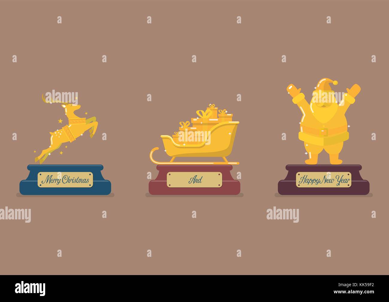 Set of gold christmas trophy. Merry christmas and Happy new year Stock ...