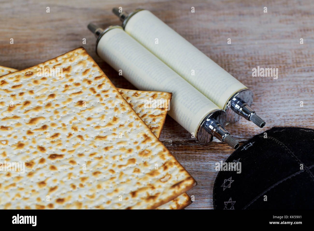 Matzot and red wine symbols of Passover Stock Photo - Alamy