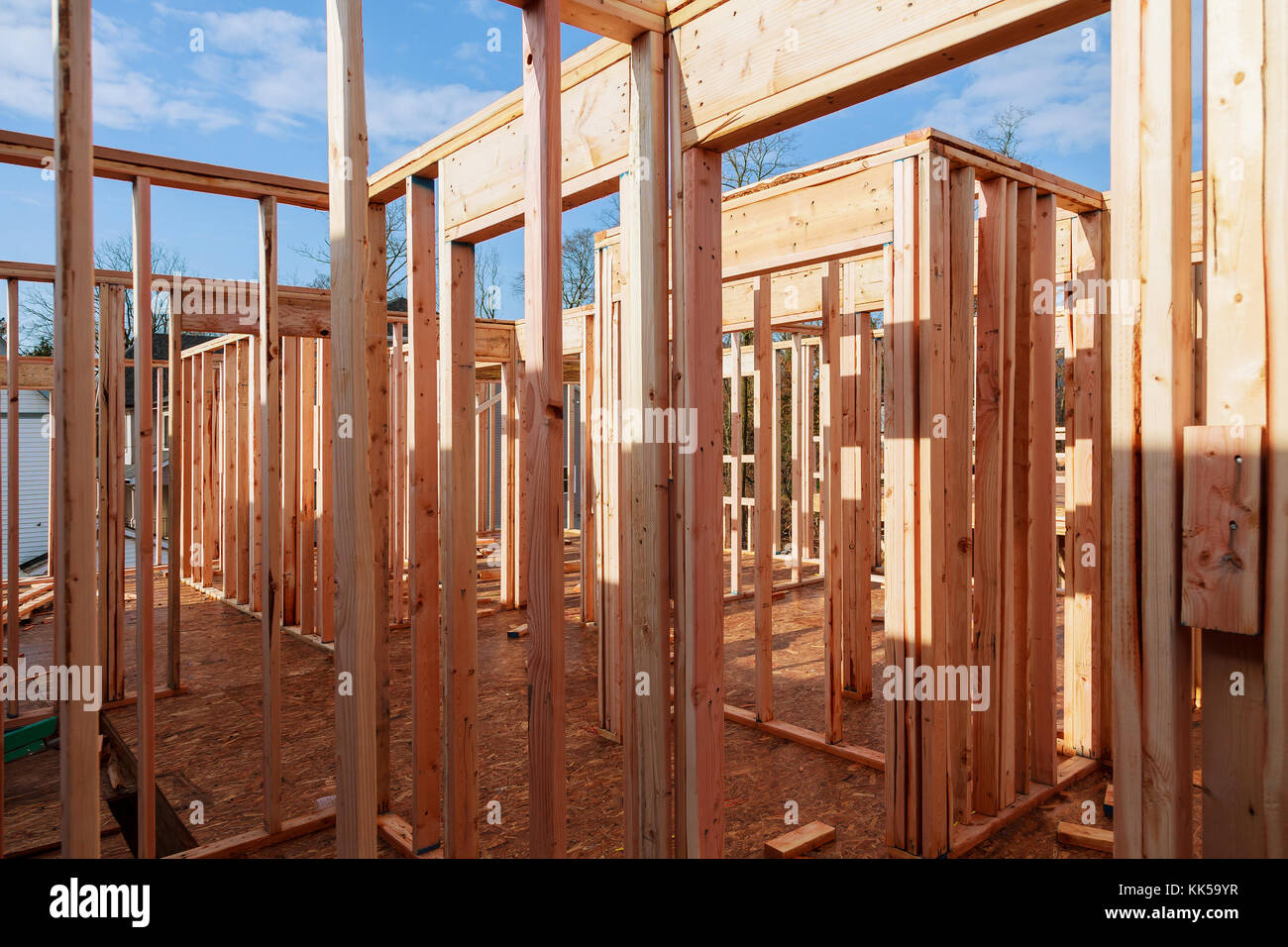New home construction with wooden house frame building wooden building ...