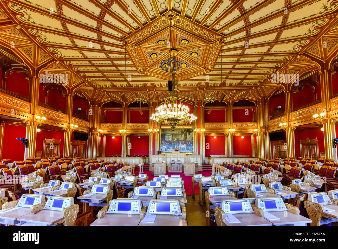 Oslo, Norway - February 27 2016: Interior of the Storting building ...