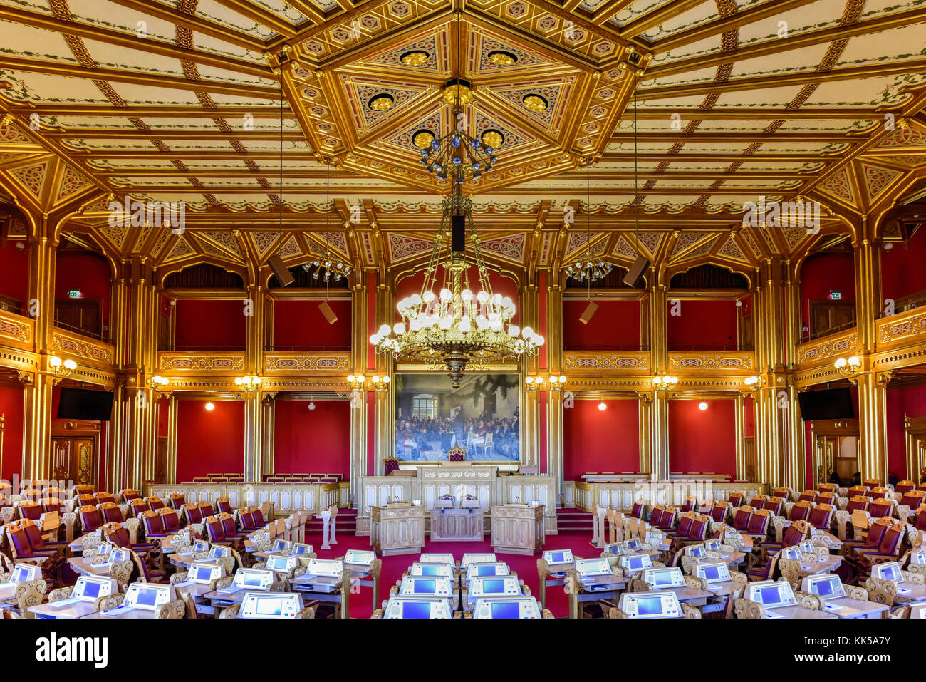 Oslo, Norway - February 27 2016: Interior of the Storting building ...