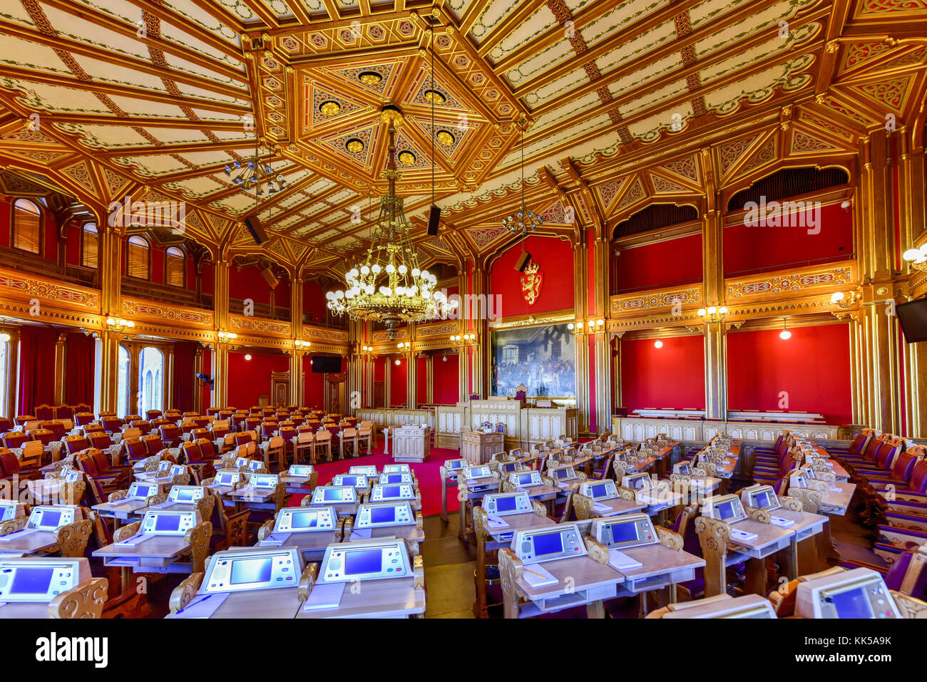 Oslo, Norway - February 27 2016: Interior of the Storting building ...
