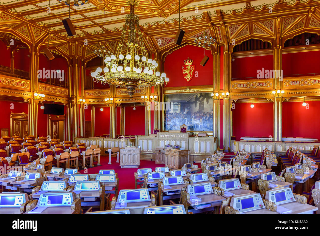 Oslo, Norway - February 27 2016: Interior of the Storting building ...