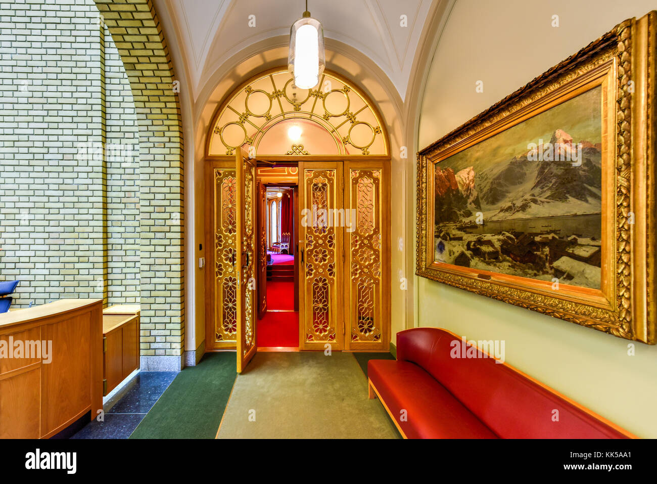 Oslo, Norway - February 27 2016: Interior of the Storting building ...