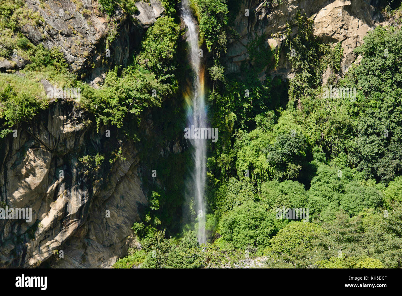Waterfalls and greenery mark the entrance into the Tsum Valley near ...