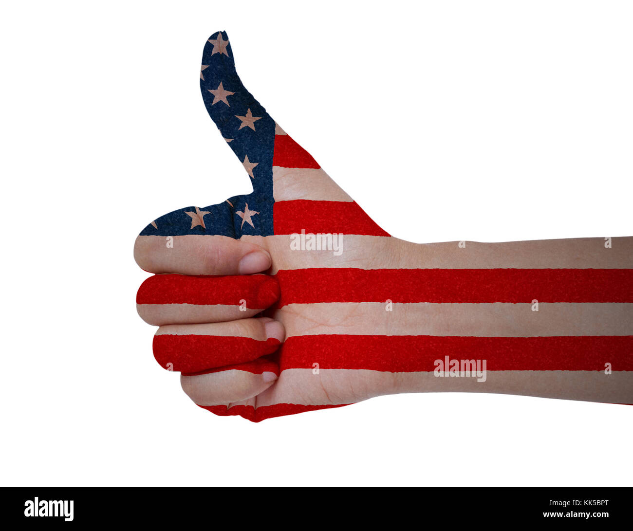 USA (United States of America) flag painted on hand and thumb up ...