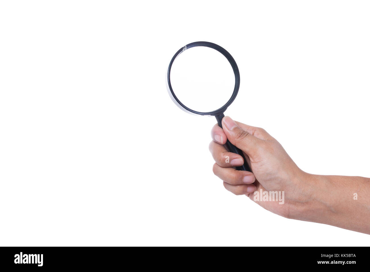 Hand holding magnifying glass isolated on white background Stock Photo ...