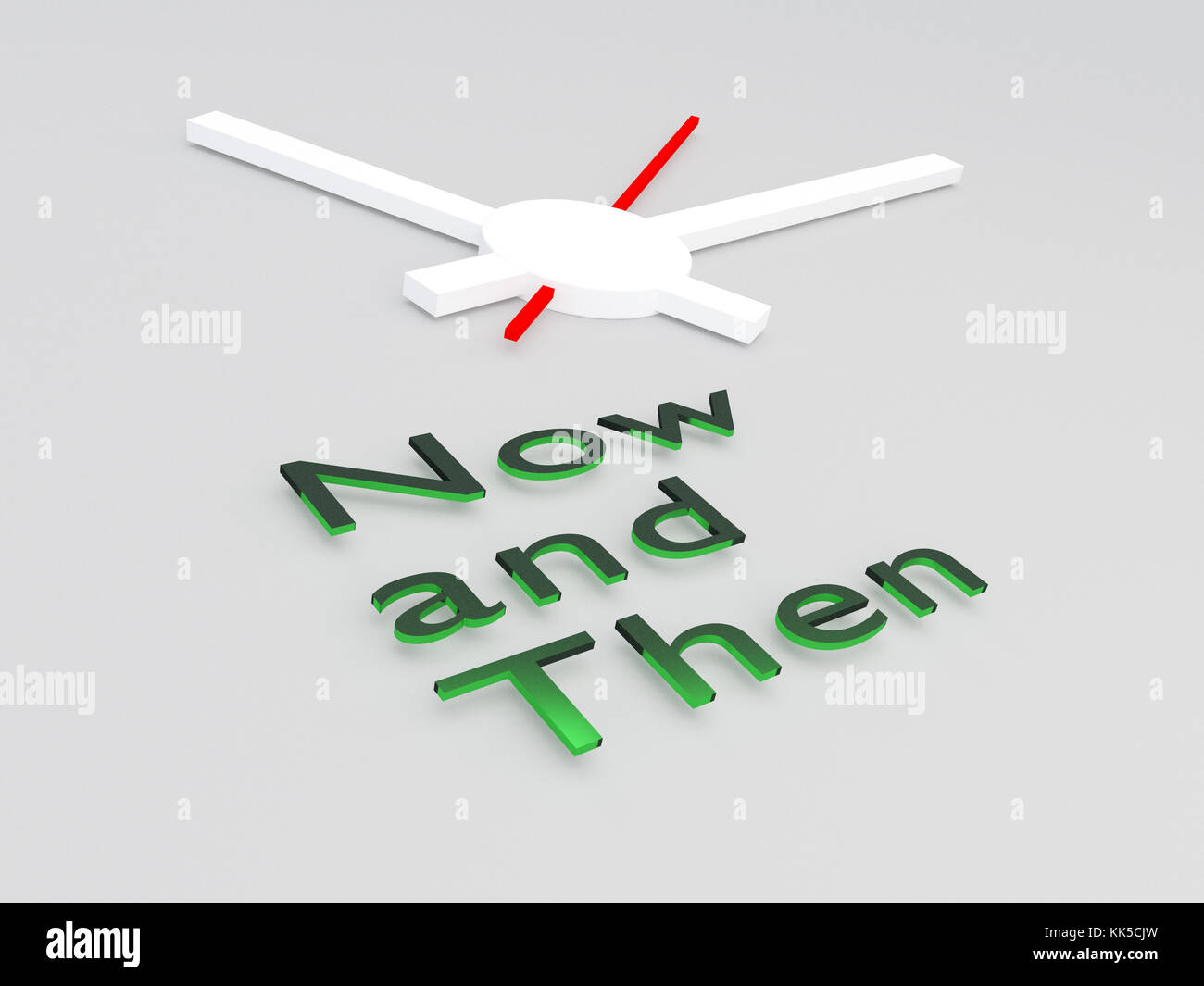 3D illustration of "Now and Then" title with a clock as a background ...