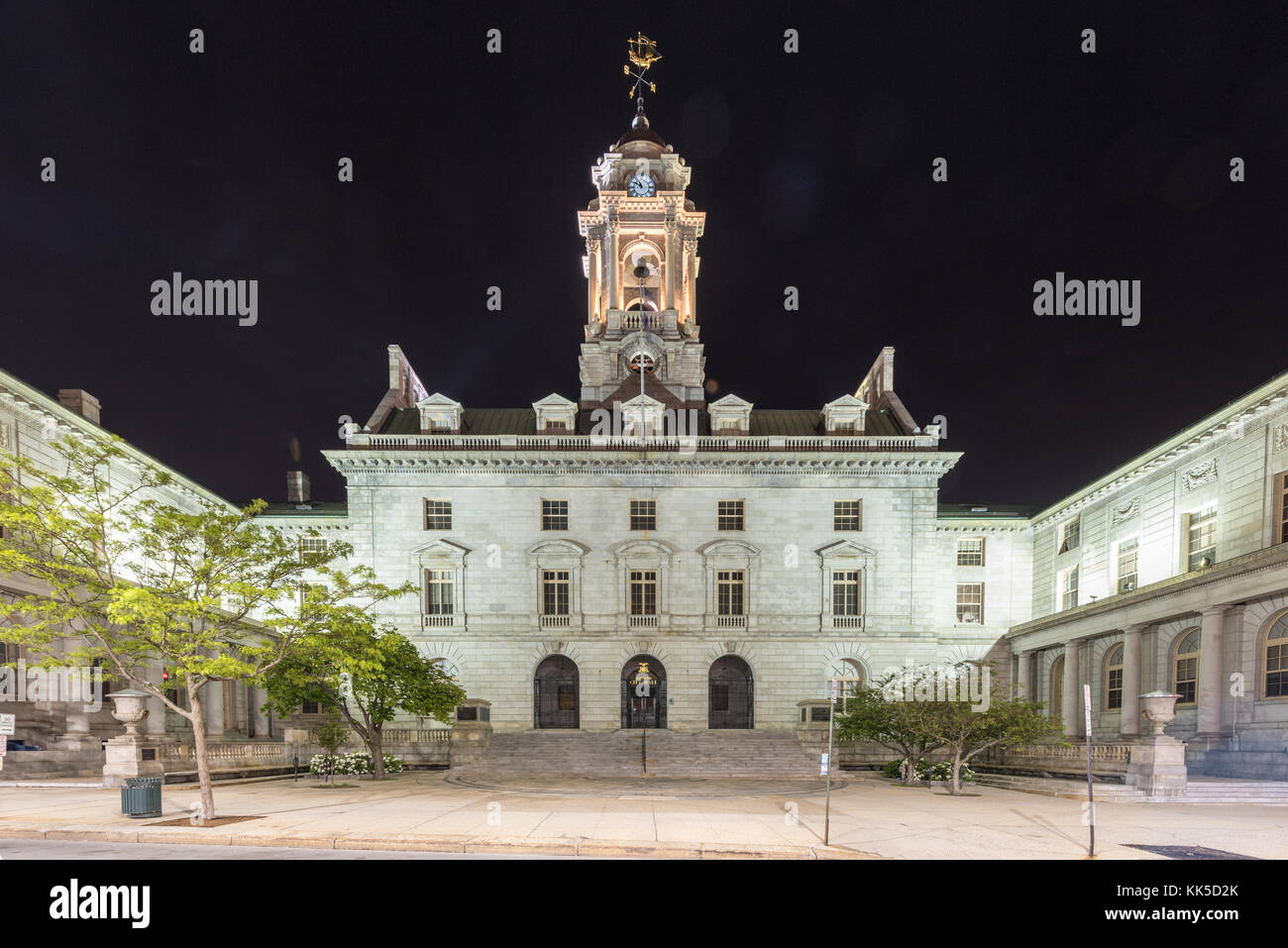 The Portland City Hall building at night. It is the center of city ...