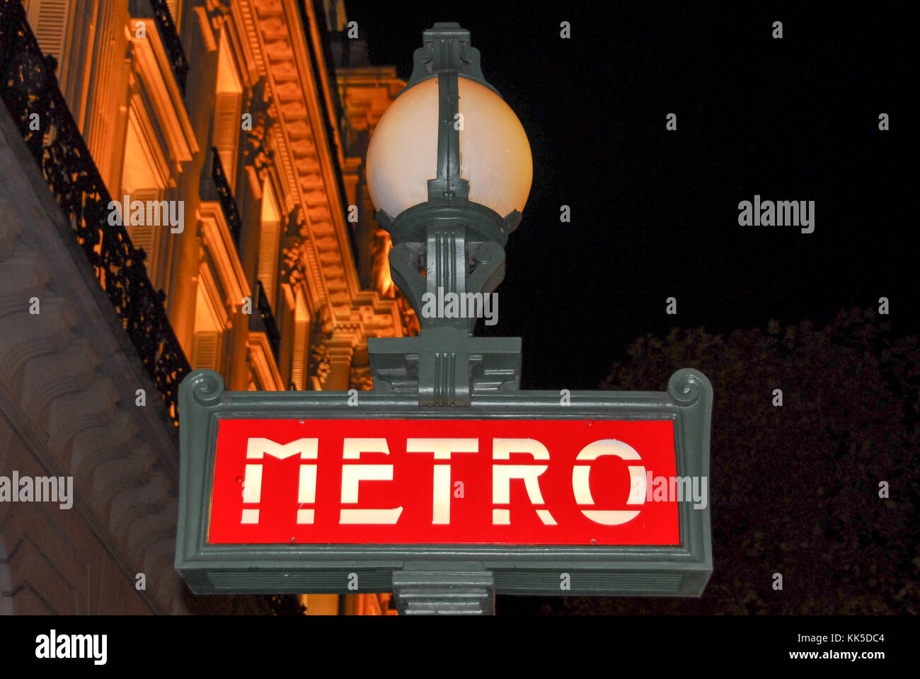 Paris Metro Sign at Night in France Stock Photo - Alamy