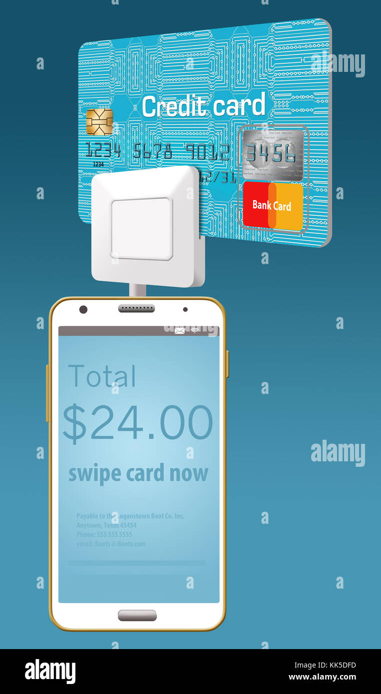 This is an illustration of a credit card reader used on a cell phone ...