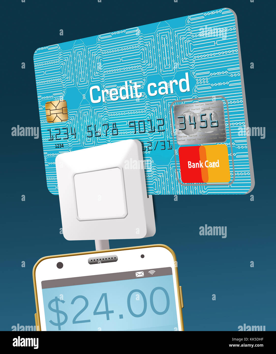 This is an illustration of a credit card reader used on a cell phone ...