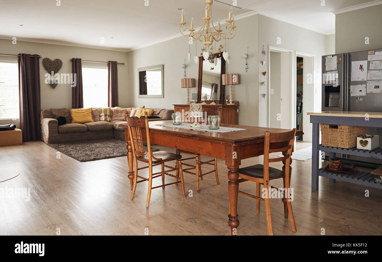 Interior of the dining table and living room of a home Stock Photo - Alamy