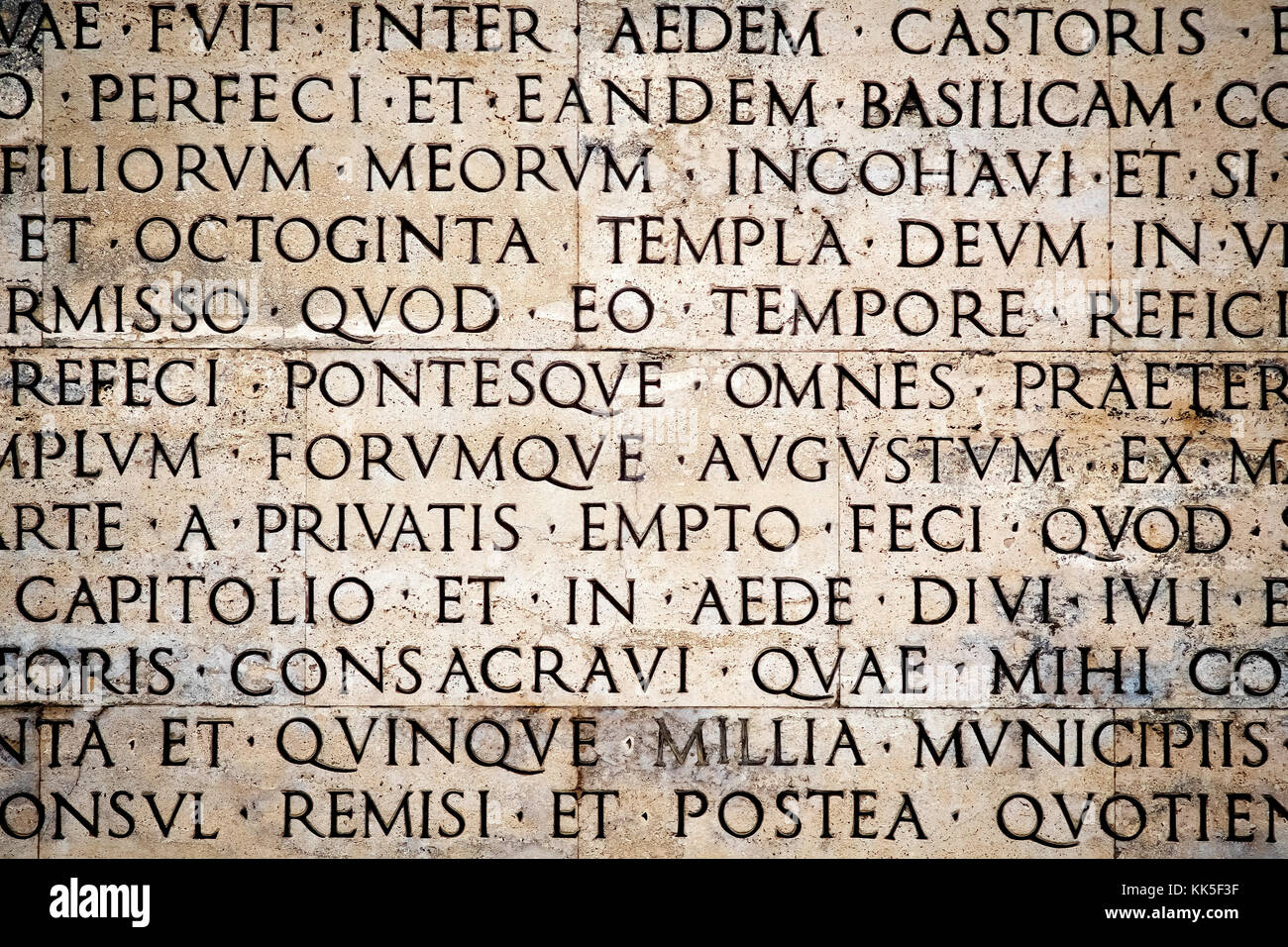 Latin inscription on the outside wall of the peace altar in Rome. Ara ...