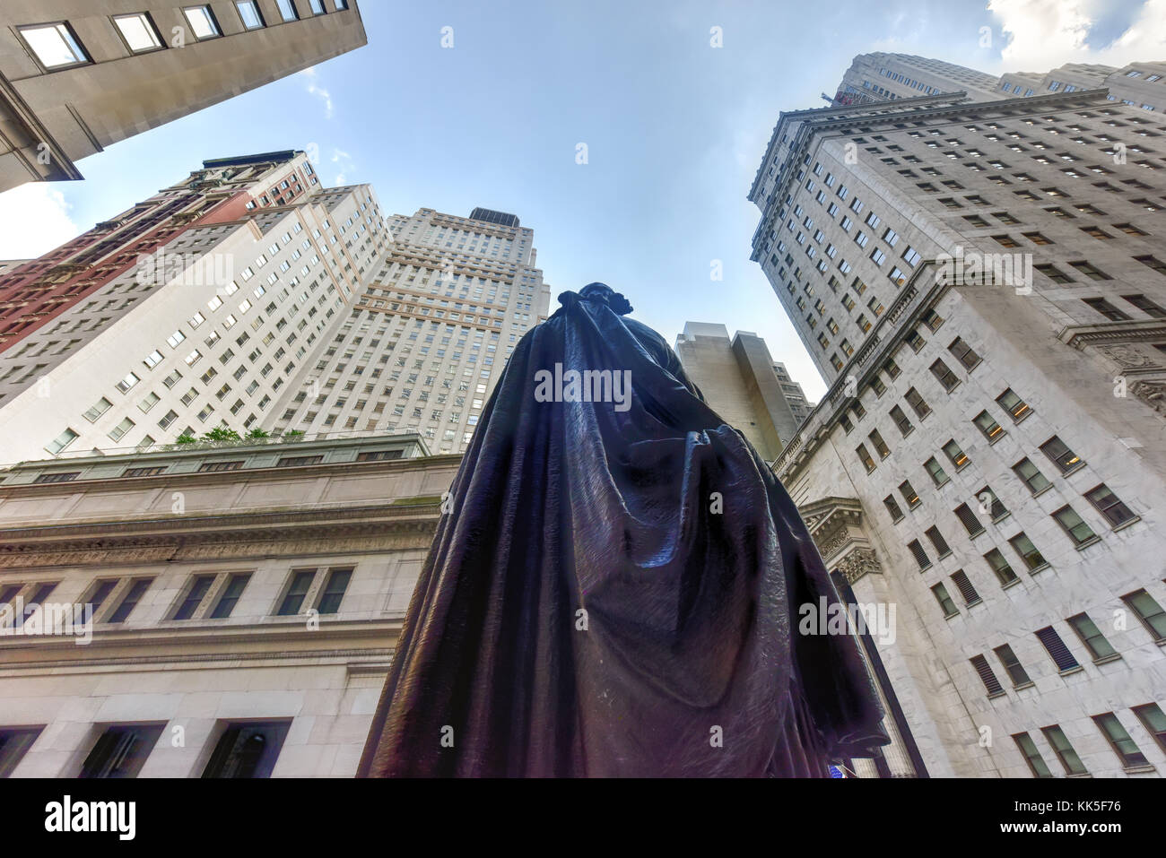 Federal Hall with Washington Statue from behind on Wall Street in ...