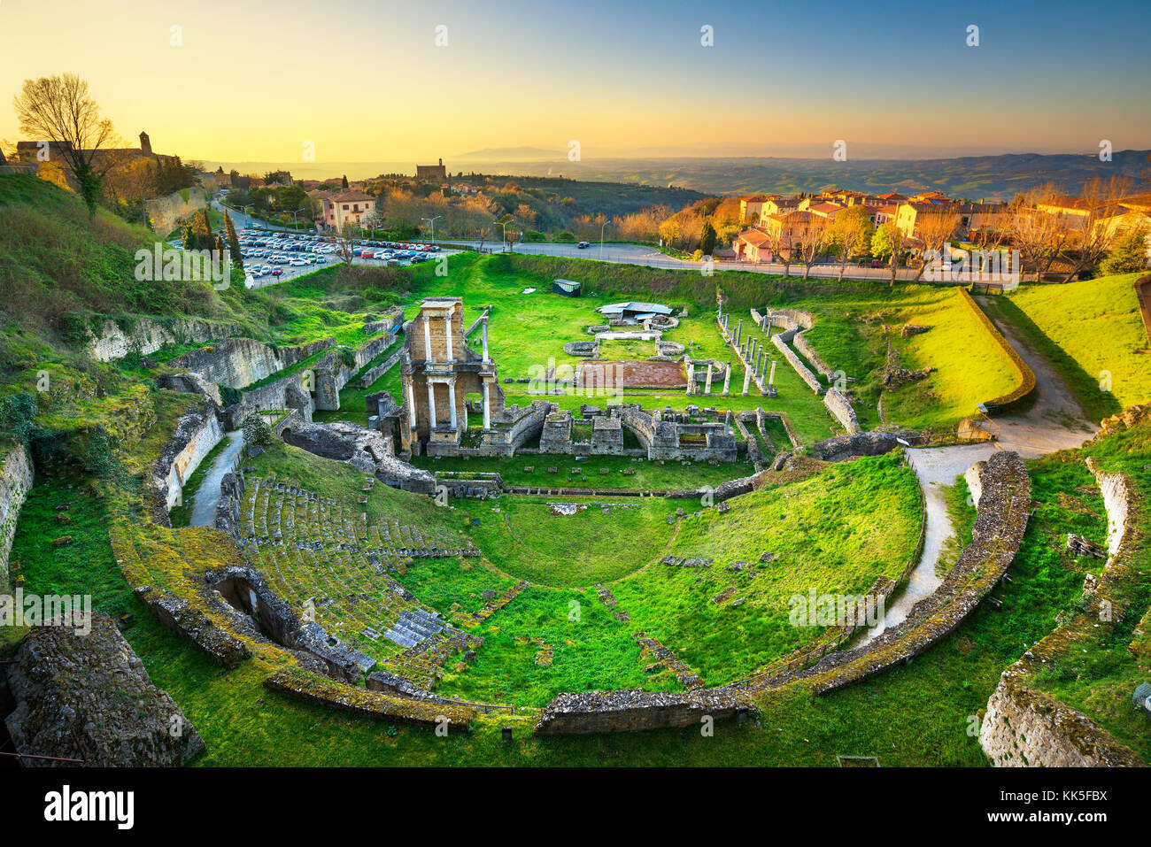 Volterra, roman theatre ruins at sunset. 1st century bce, Tuscany ...