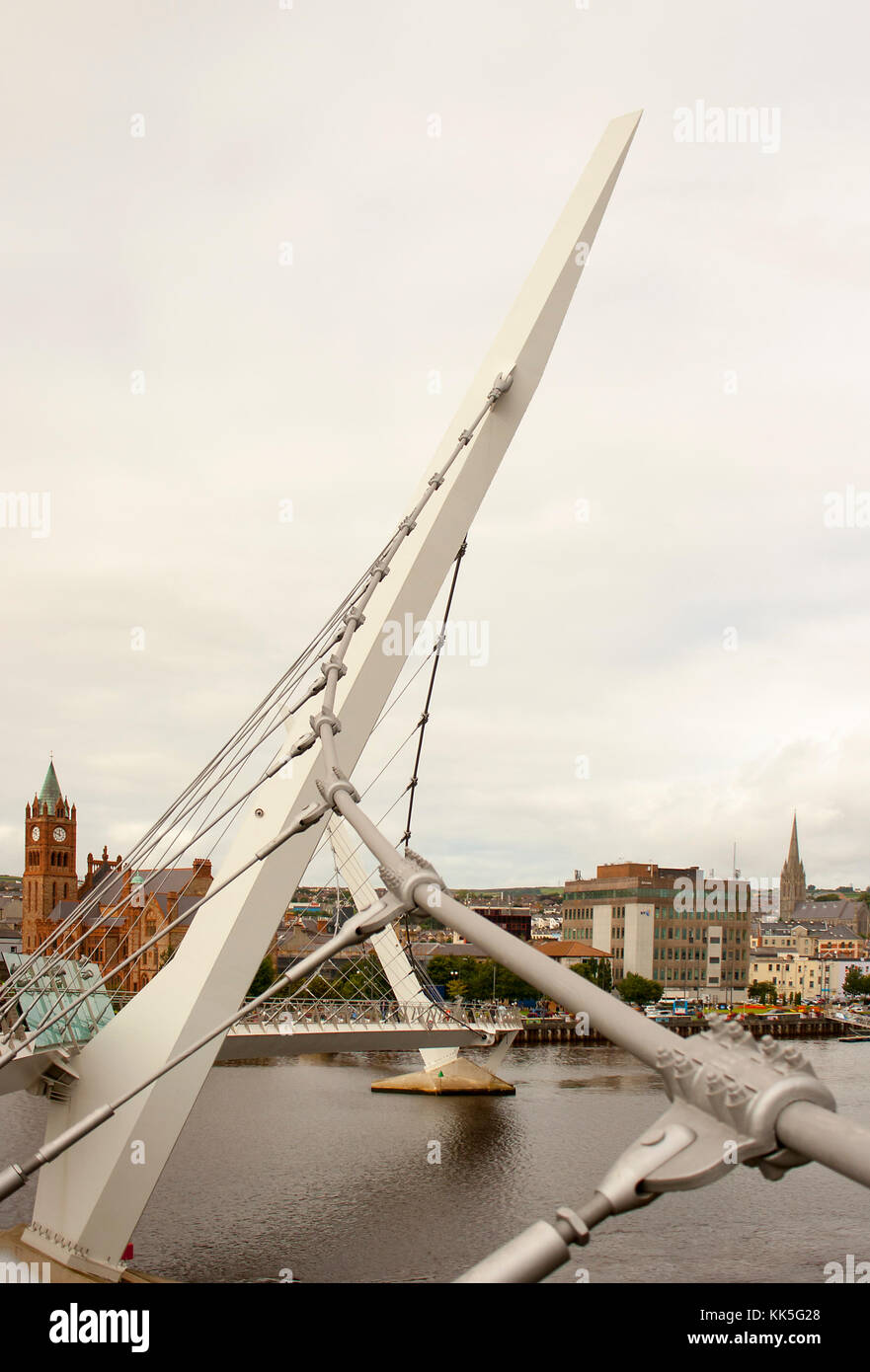 A close up ooof the steel structure of the iconic Peace Bridge over the ...