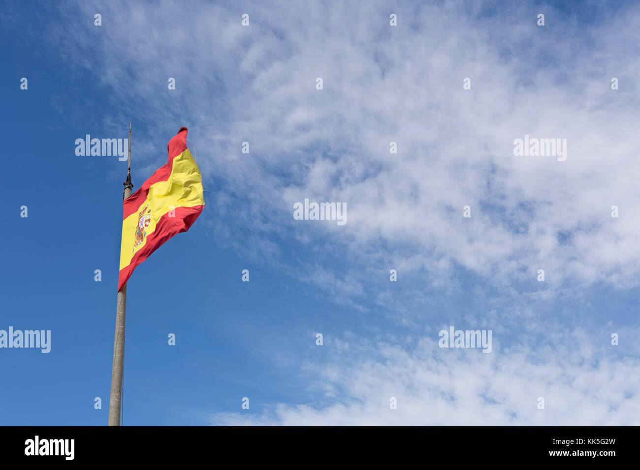 Flag of Spain in the Castle of Santa Barbara of the city of Alicante ...