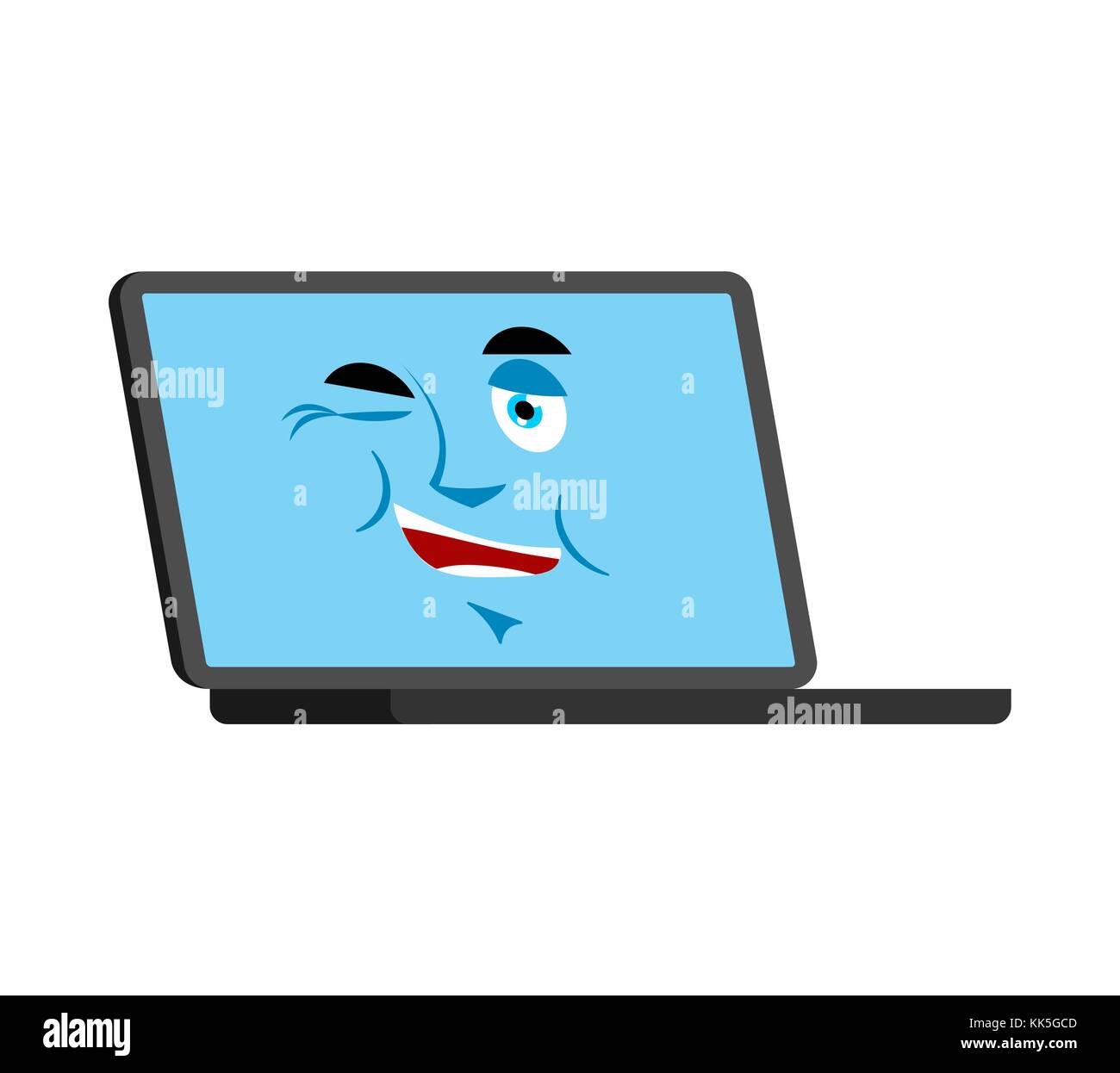 Laptop winks emoji face avatar. Computer lucky emotions. PC cheerful ...