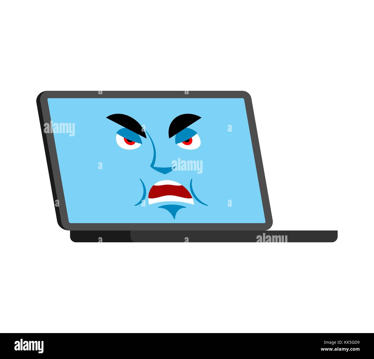 Laptop angry emoji face avatar. Computer evil emotions. PC aggressive ...