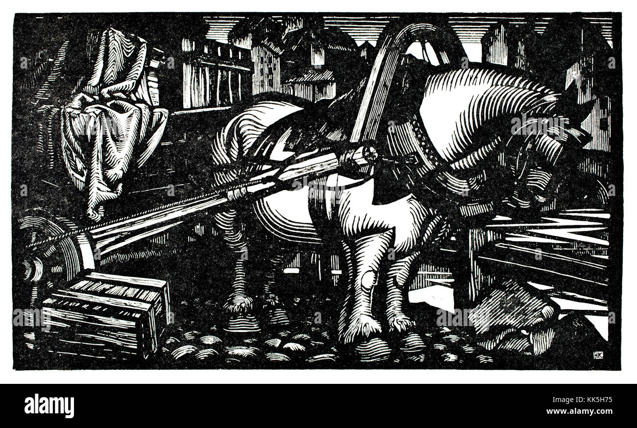 A Cart Horse, 1920s woodcut illustration by Russian artist Nikolas ...