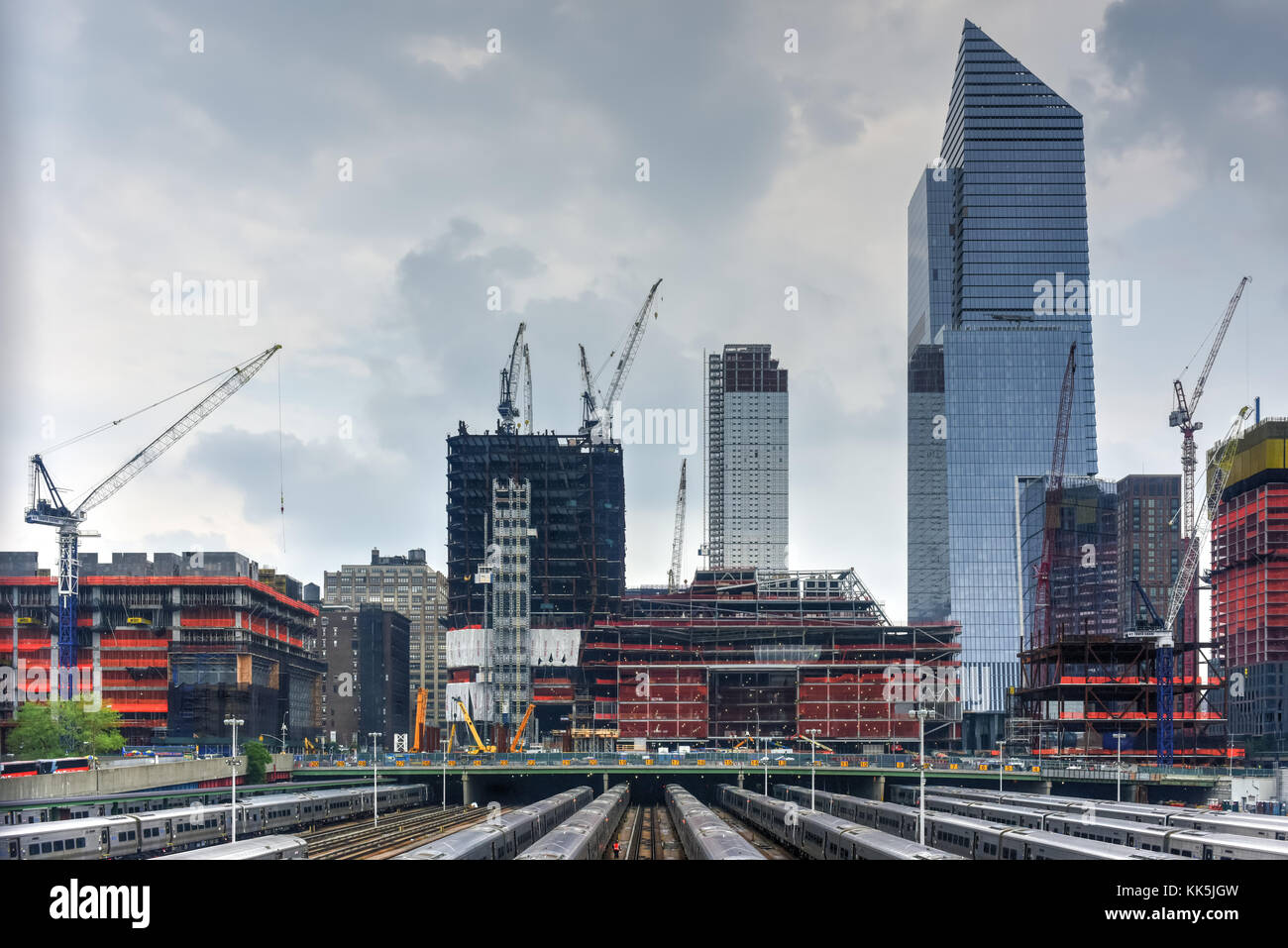 Construction in the development of the Hudson Yards in Midtown West ...