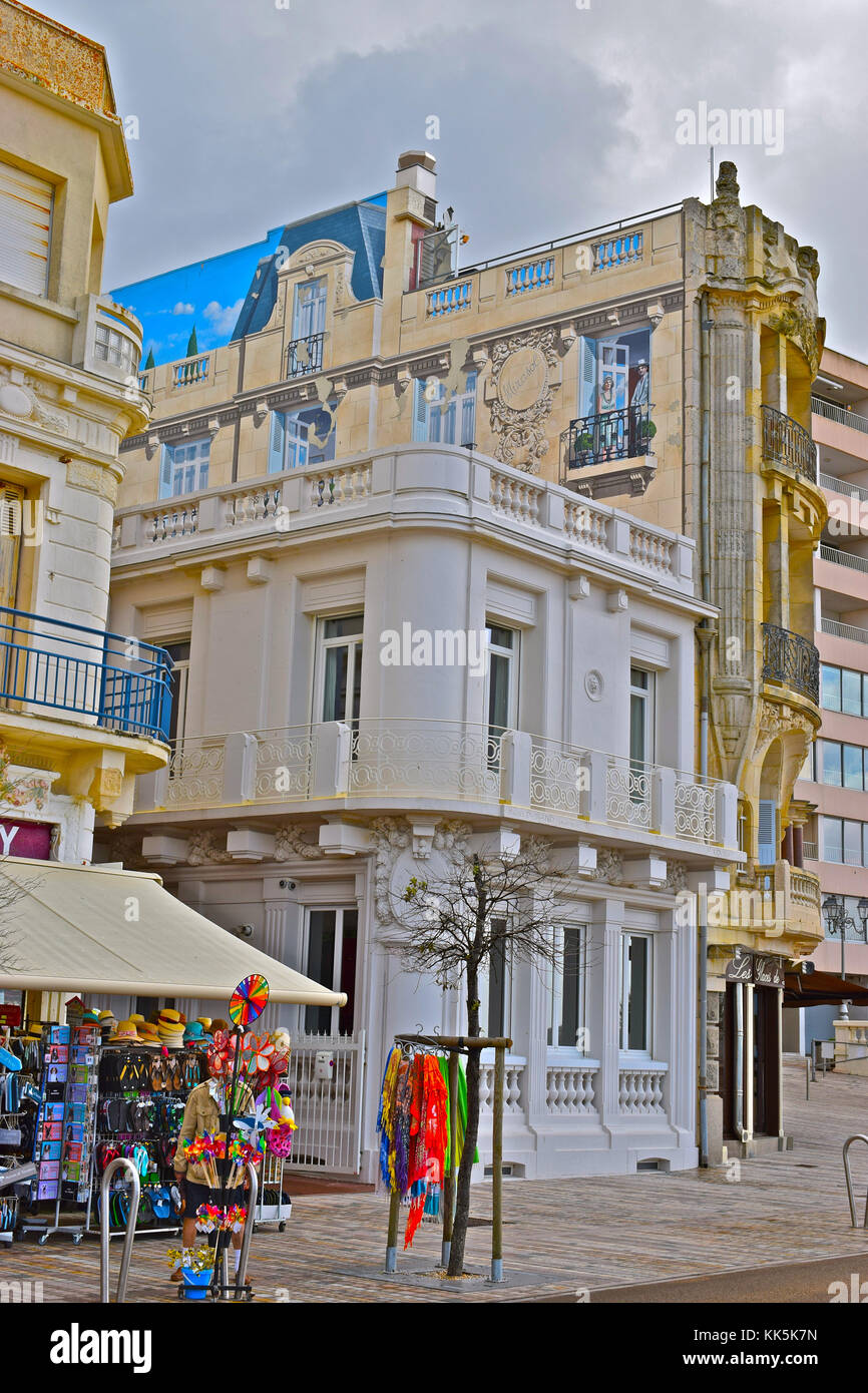A striking mural on upper wall of seafront building in Les Sables-d ...