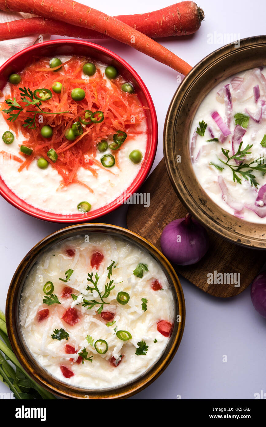 Onion, Carrot, radish raita also known as Koshimbir. It a condiment ...