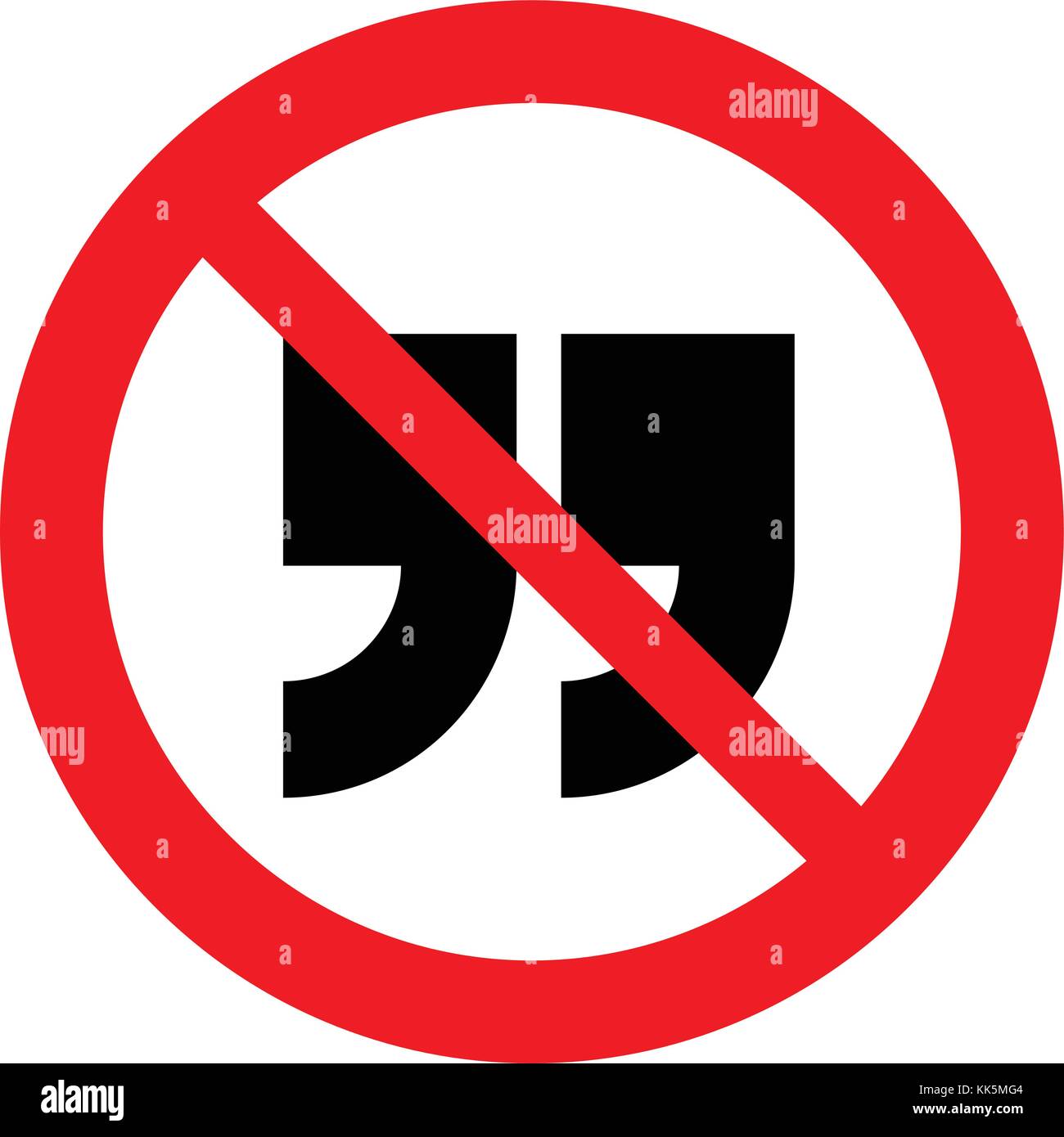 No quotes allowed, no quoting, quote prohibition sign, vector ...