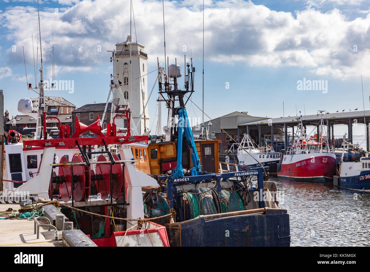 The busy Fish Quay full of trawlers at the mouth of the River Tyne ...
