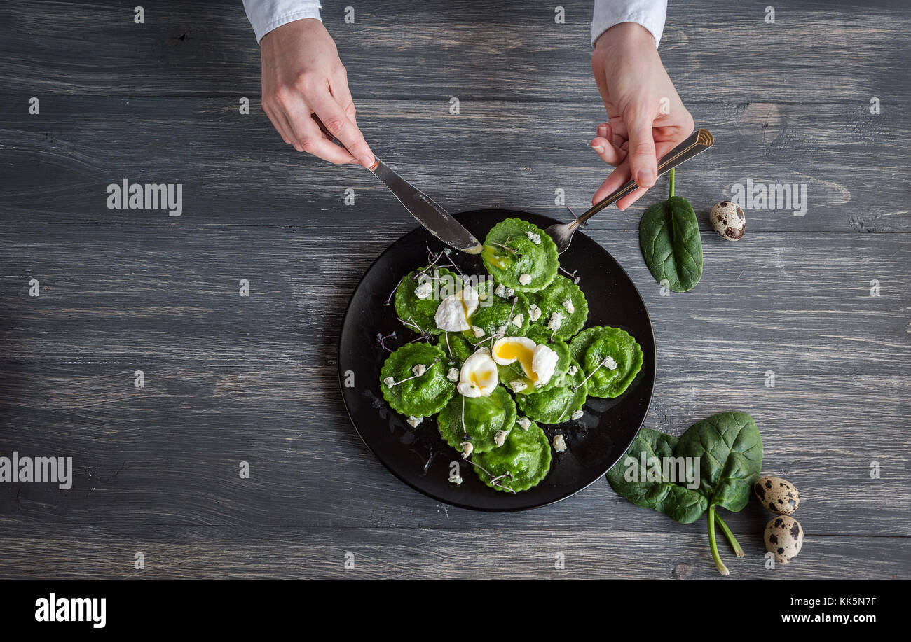 delicious green ravioli with the addition of spinach dough, stuffed ...