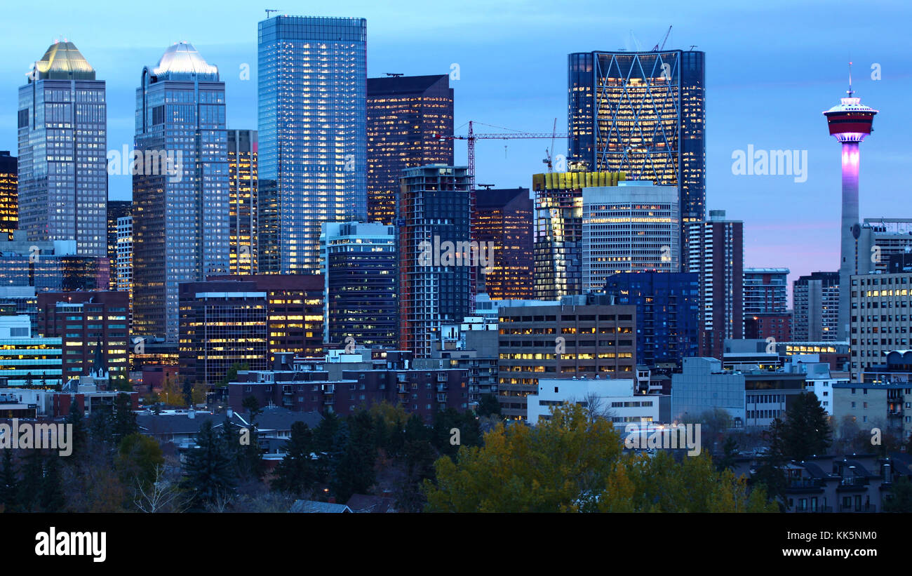 The Calgary, Alberta skyline after dark Stock Photo - Alamy